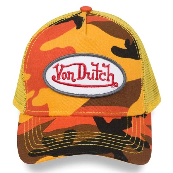 Von Dutch | Accessories | Von Dutch Orange Yellow Camo Trucker Hat New ...